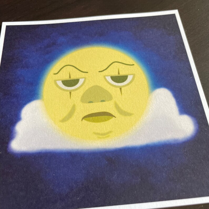 Moon Face, 5x5 Art Print, Cute Oddity, Maximalist, Cute Clowns, Jester ...