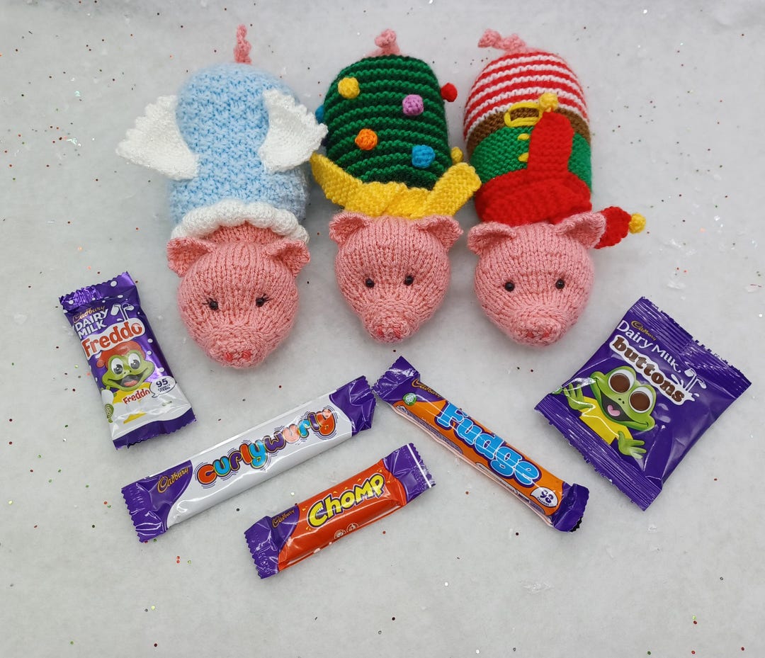 Knitting Pattern DK Pigs in Blankets Christmas Decoration Gift Bag Toy ...