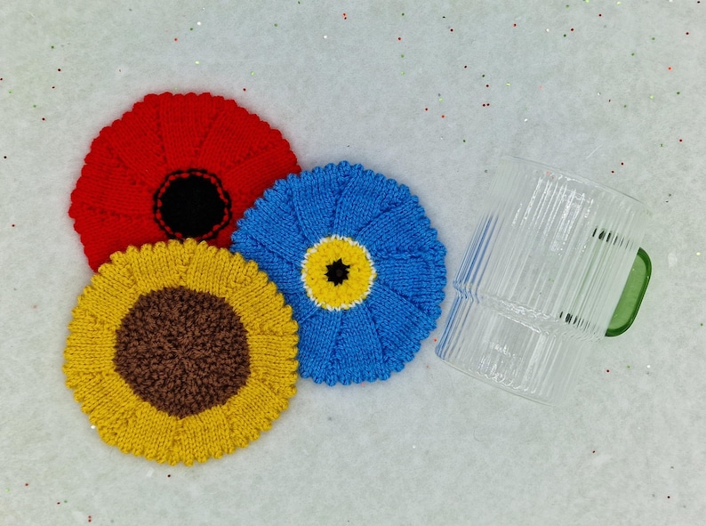Coaster Knitting Patterns DK Coffee Tea Gift Set Charity EASY Flowers ...