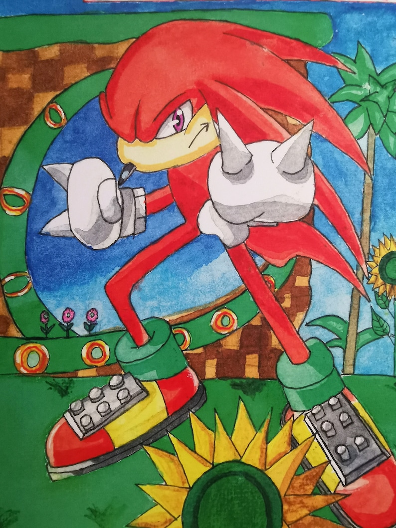 Print Illustration Sonic & Knuckles - Sonic the Hedgehog - Watercolor ...