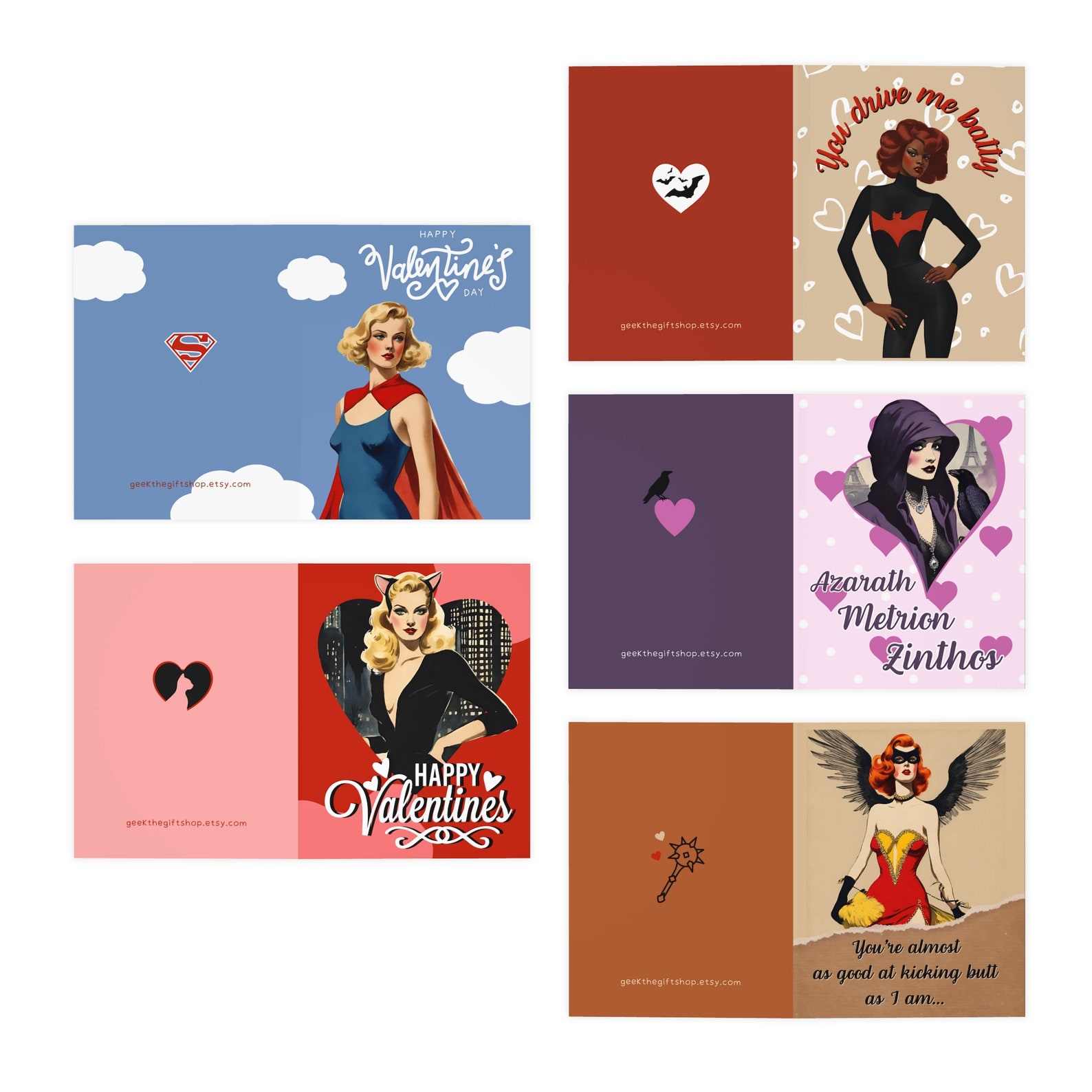 Super Hero Inspired Vintage Valentines Day Greeting Cards (5-pack) - Etsy