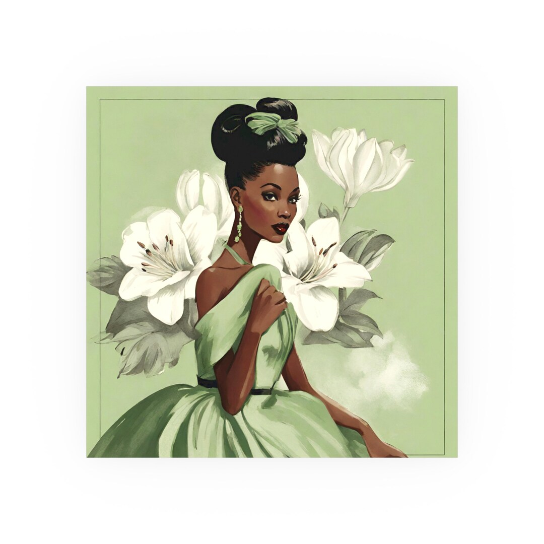 Green Princess Fan Art Poster, Vintage Style Wall Art, Satin and ...