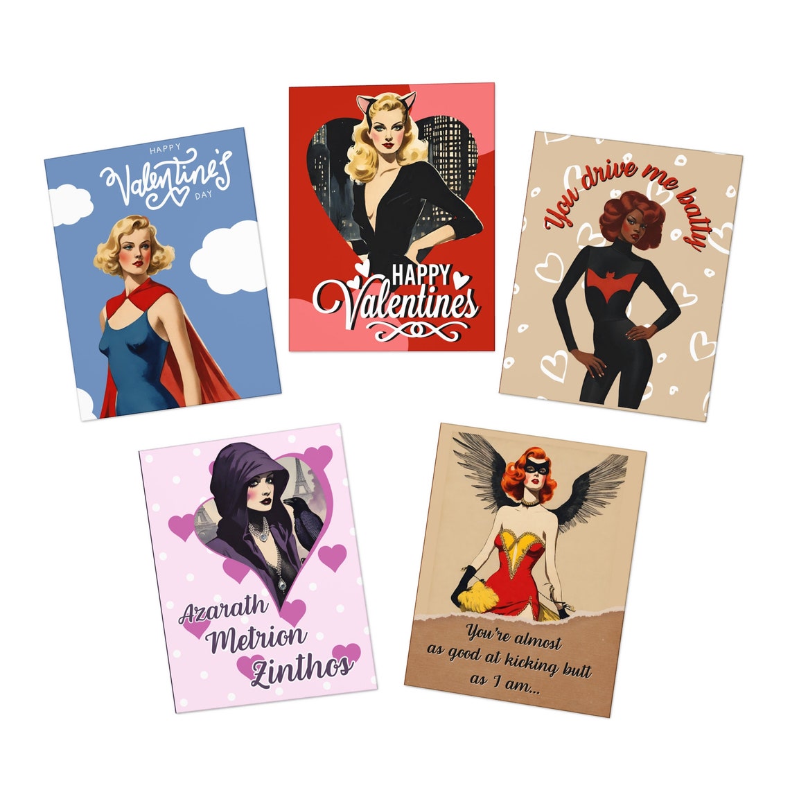 Super Hero Inspired Vintage Valentines Day Greeting Cards (5-pack) - Etsy