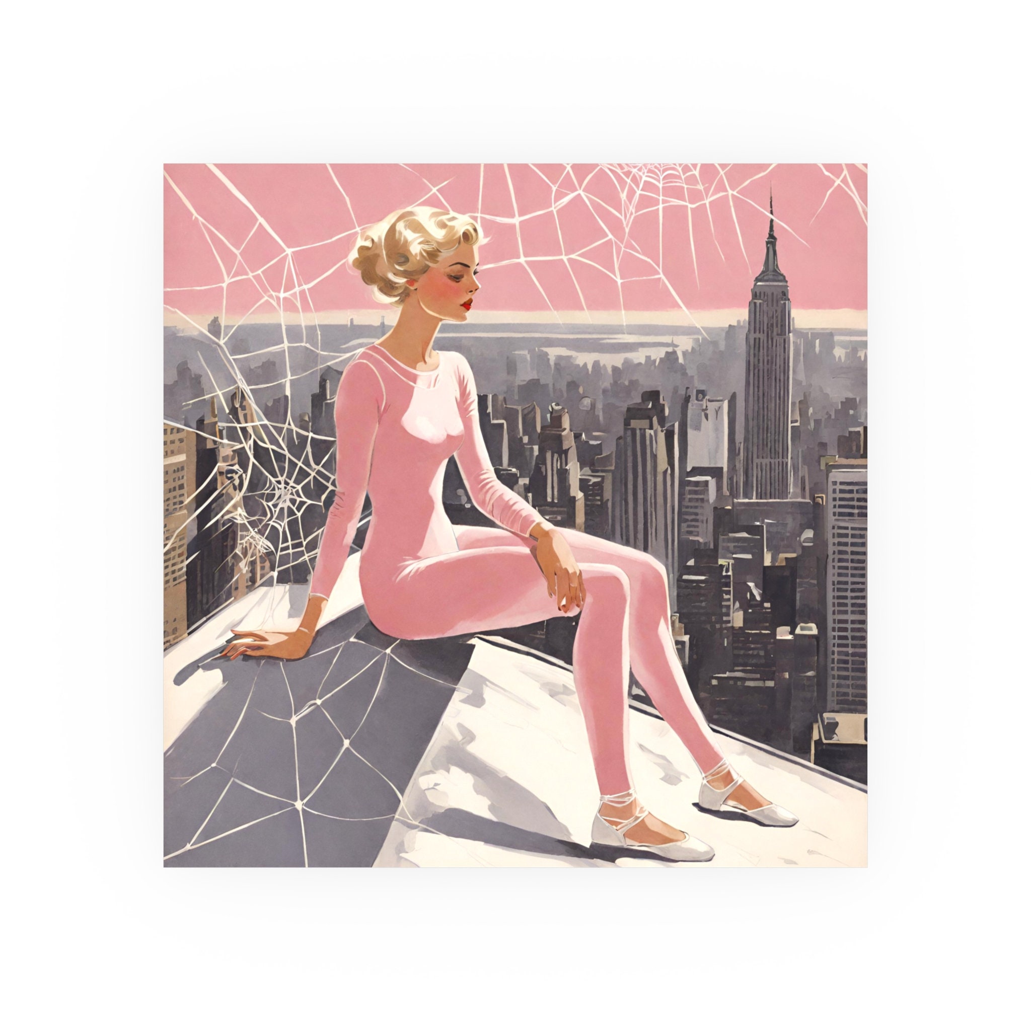 Pink Spider Girl NYC Poster, Vintage Style Wall Art, Satin and Archival ...