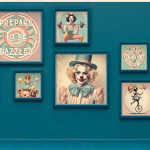 Poster, Carnival Circus Clown Collection, Unicycle Clown, Pastel Decor ...