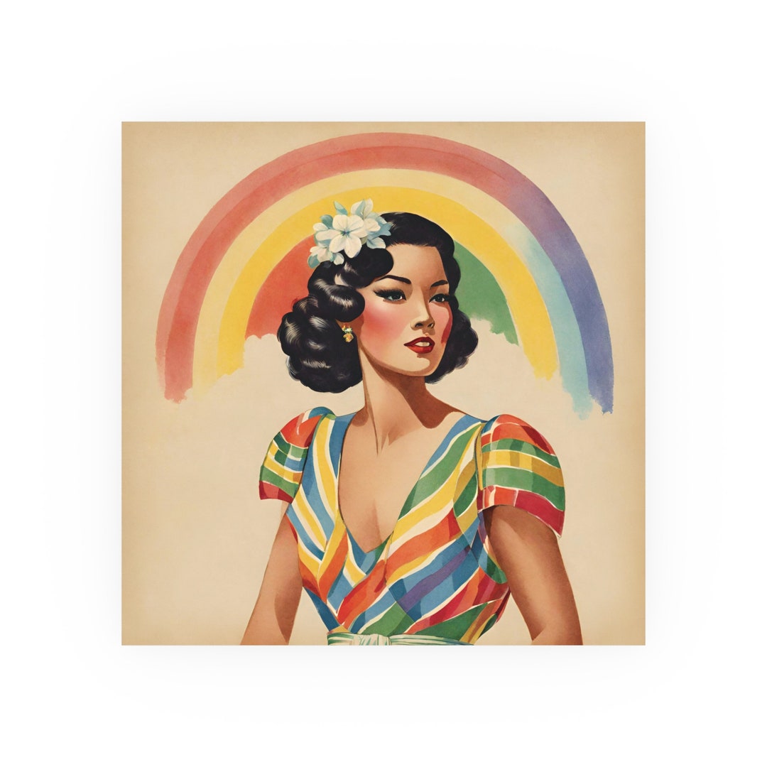 Rainbow Portrait, Square Art Poster, Vintage Style Wall Art, Satin and ...