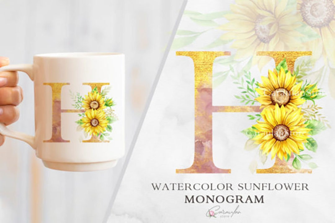Watercolor Sunflower Alphabet Watercolor Floral Alphabet - Etsy