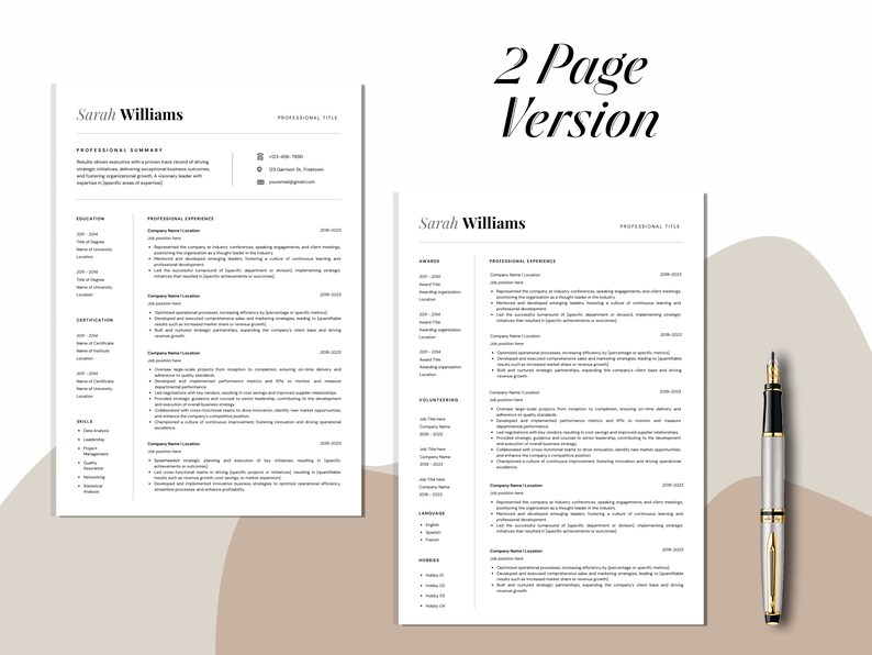 Modern Professional Resume Template | Editable CV Design | Canva and MS ...