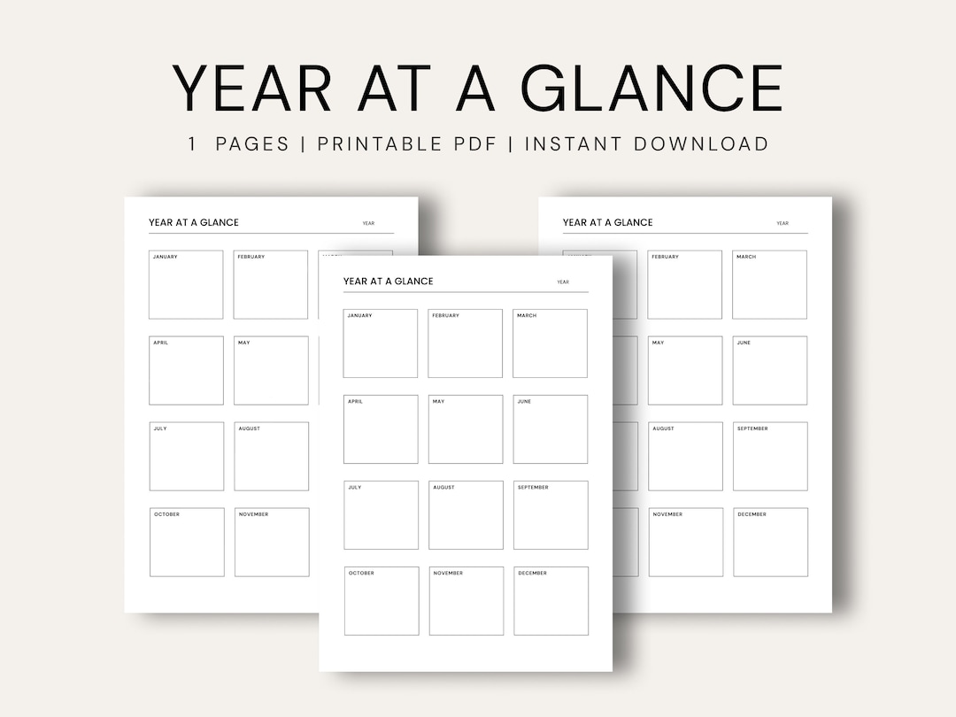 Year at a Glance Planner | Printable Annual Overview | Instant Download ...