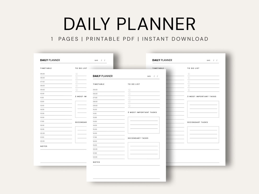 Daily Printable 1-page Planner | Instant Download | Organize Your Day ...
