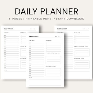 Daily Printable 1-page Planner | Instant Download | Organize Your Day ...