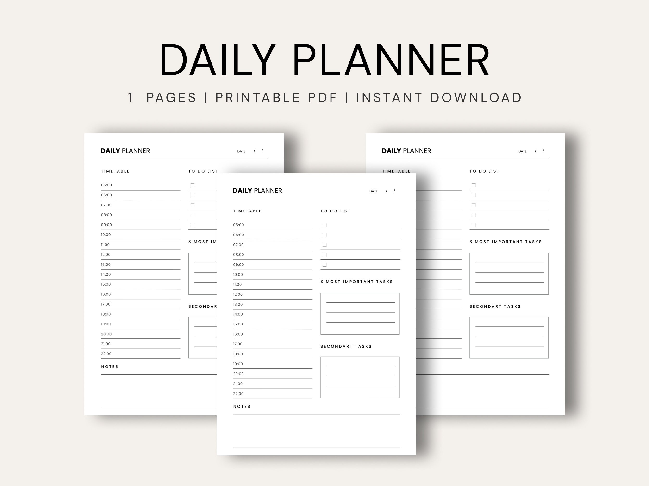 Daily Printable 1-page Planner | Instant Download | Organize Your Day ...