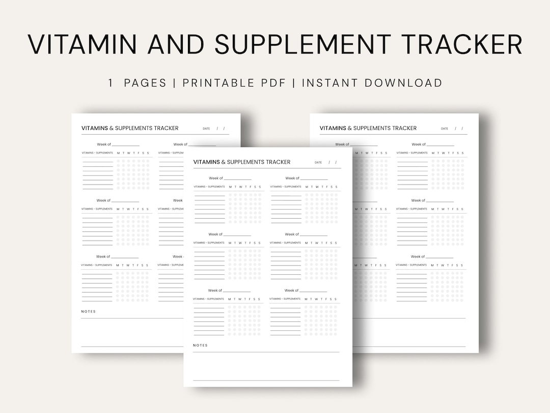 Vitamins & Supplements Tracker | Printable Health Log | Instant ...