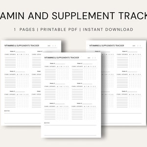 Vitamins & Supplements Tracker | Printable Health Log | Instant ...