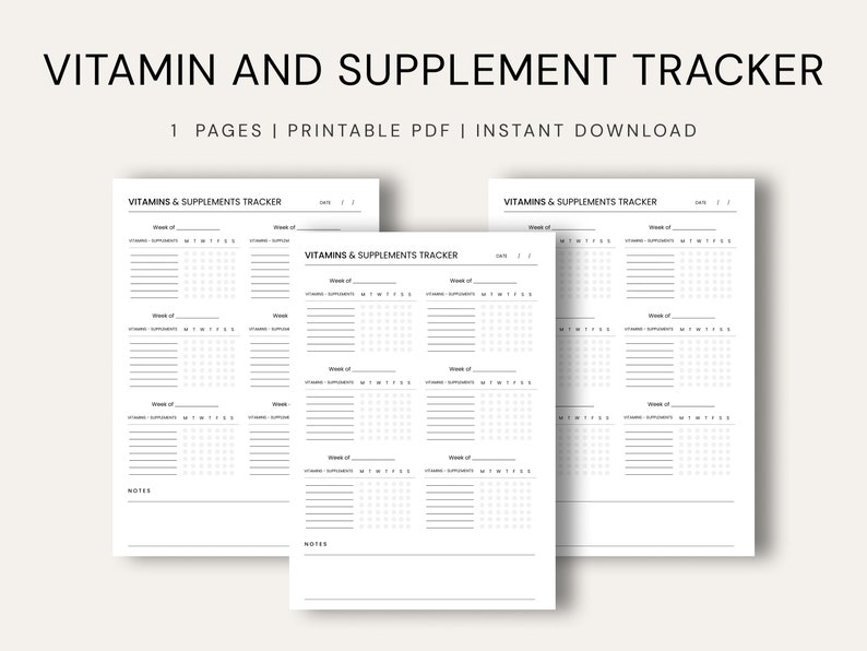 Vitamins & Supplements Tracker | Printable Health Log | Instant ...