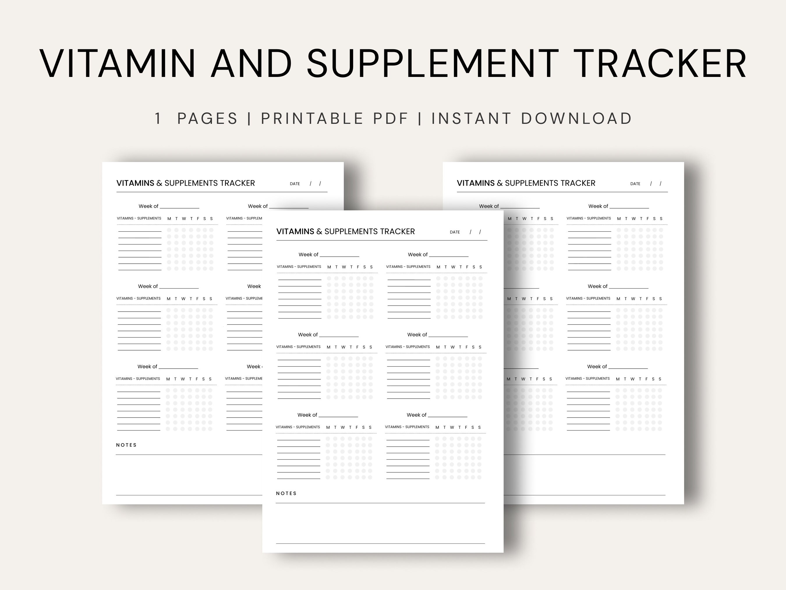 Vitamins & Supplements Tracker | Printable Health Log | Instant ...