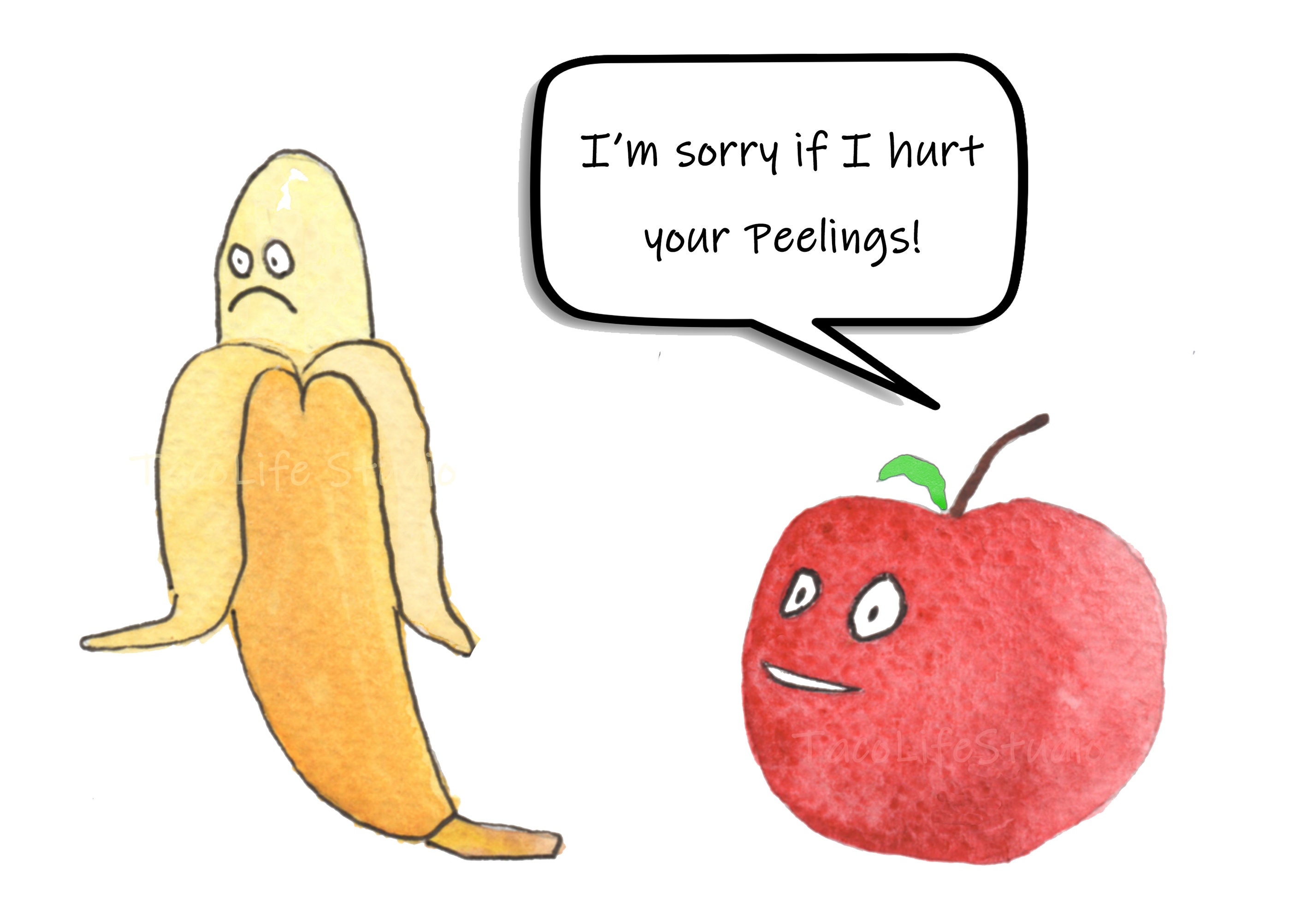 Printable Funny Apology Card With Apple and Banana, Im Sorry If I Hurt ...