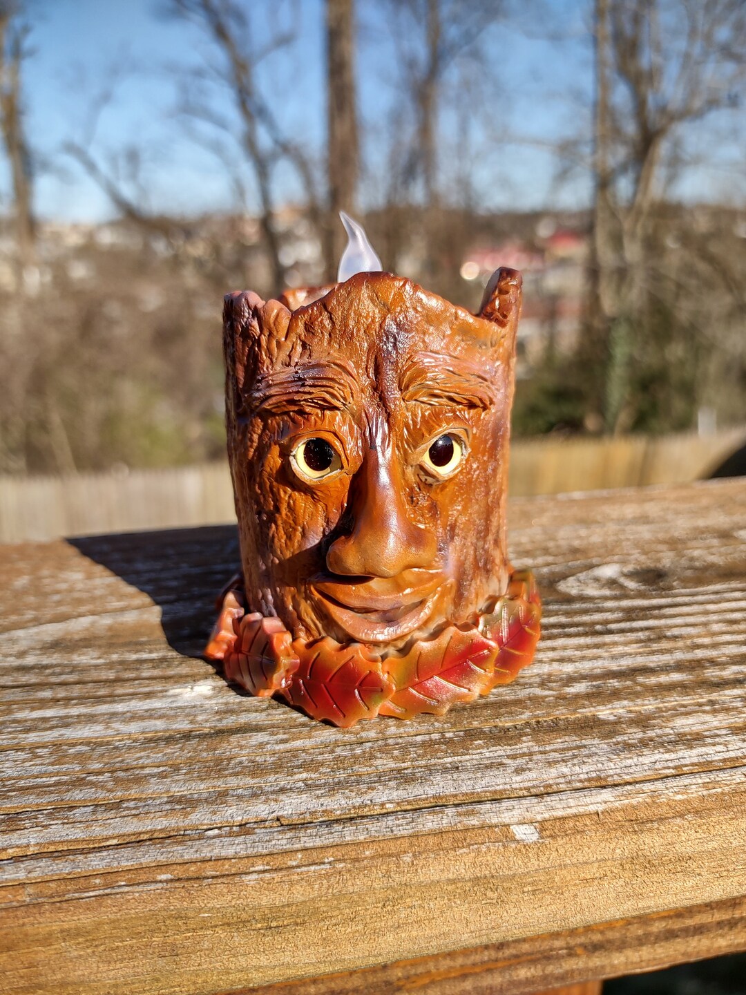 Tree Spirit Face Flicker Candle-tree Stump Spirit Face Polymer Clay ...