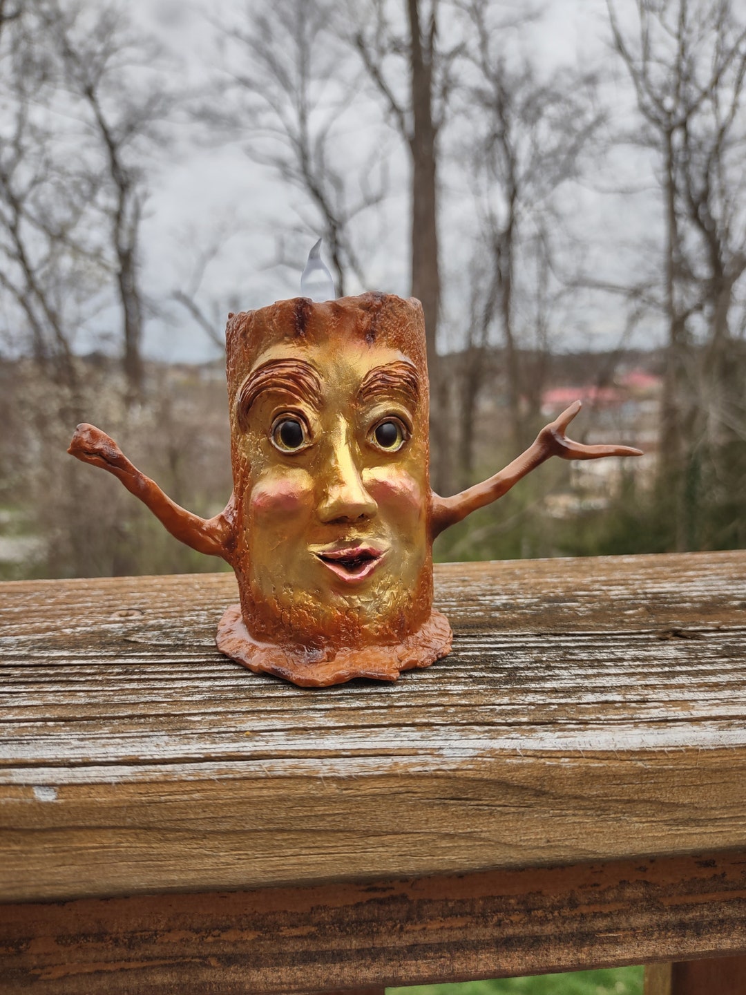 Tree Spirit Face Flicker Candle-tree Stump Spirit Face Polymer Clay ...