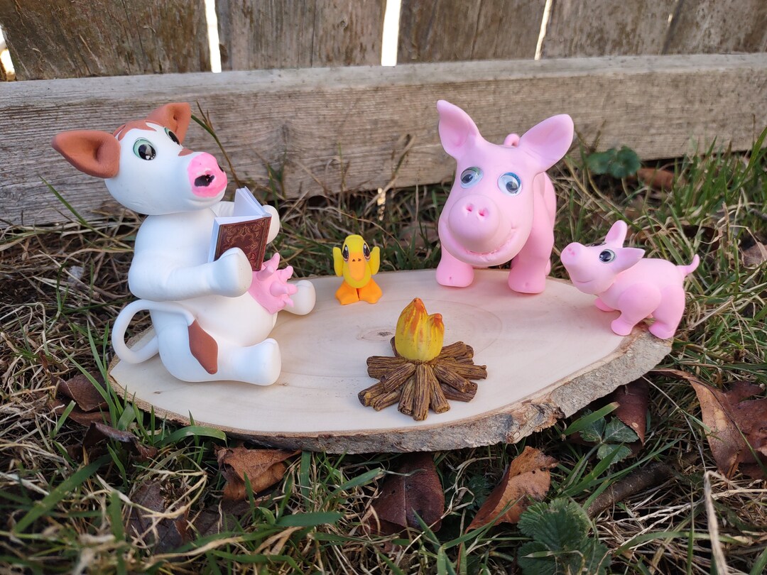 Foam Clay Figurines Barnyard Animals Cow Pig Piglet Duck Animal Scene ...