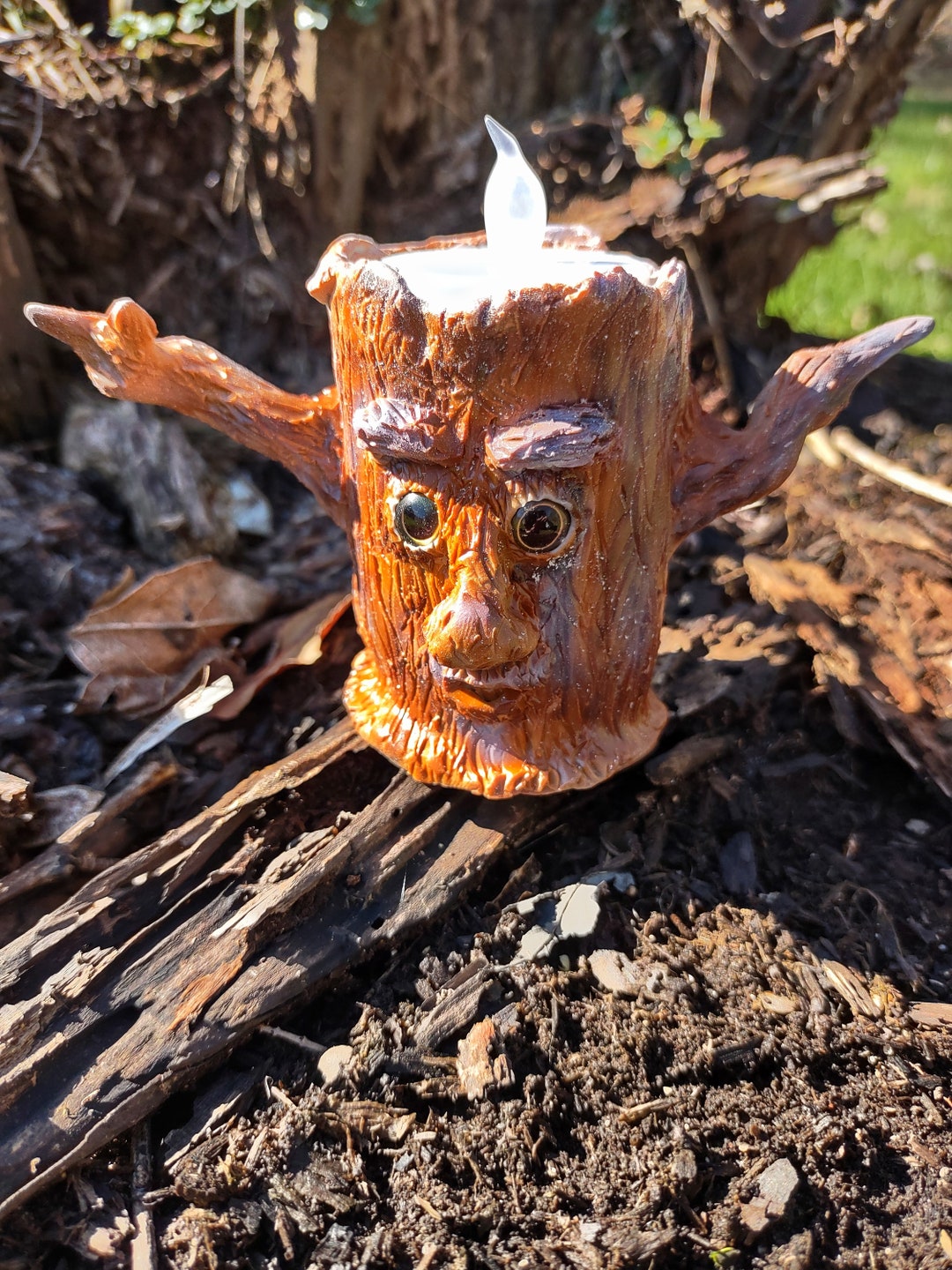 Tree Spirit Face Flicker Candle-tree Stump Spirit Face Polymer Clay ...