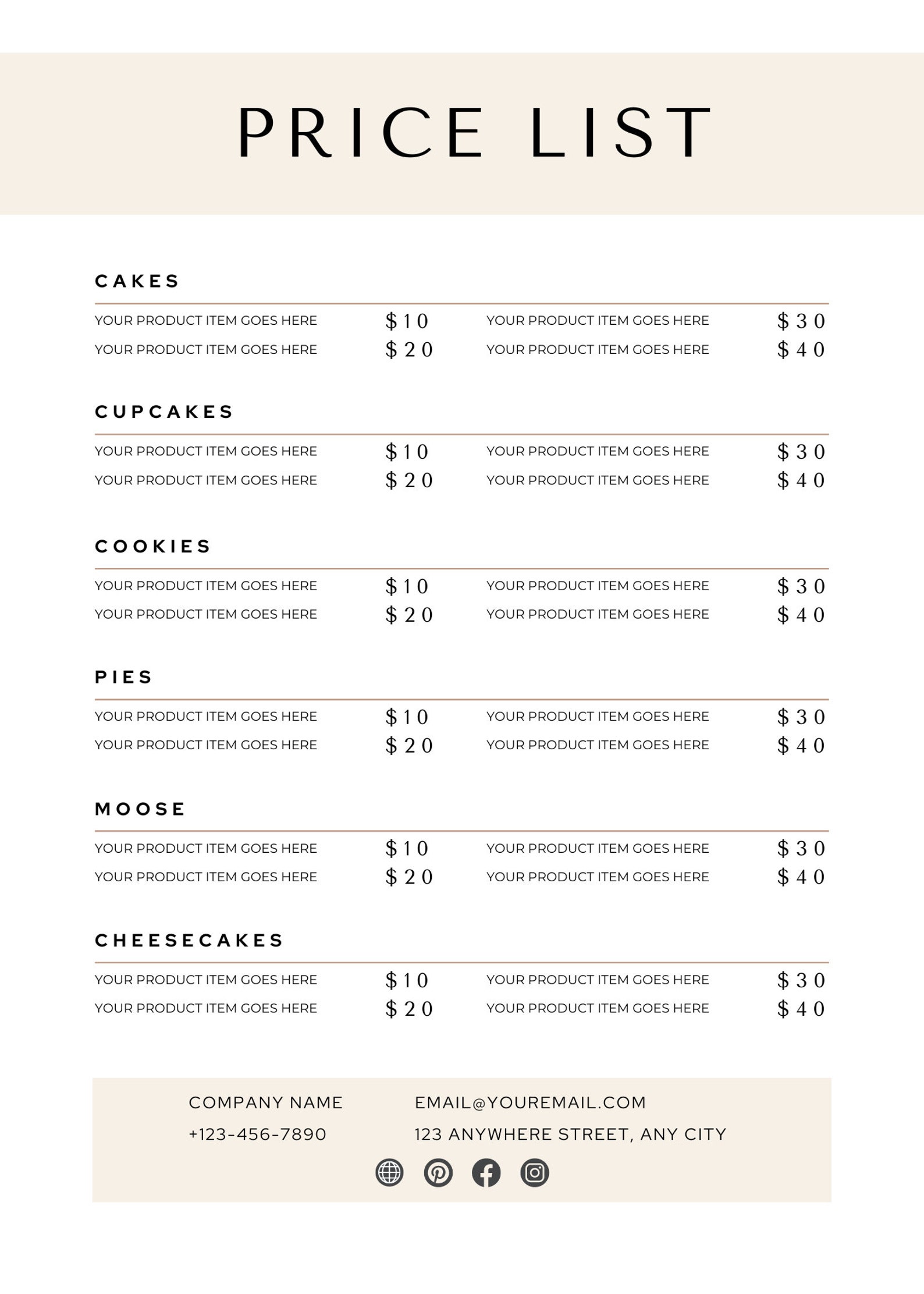 Bakery Price List Template by Generational Luxury• Editable Price List ...