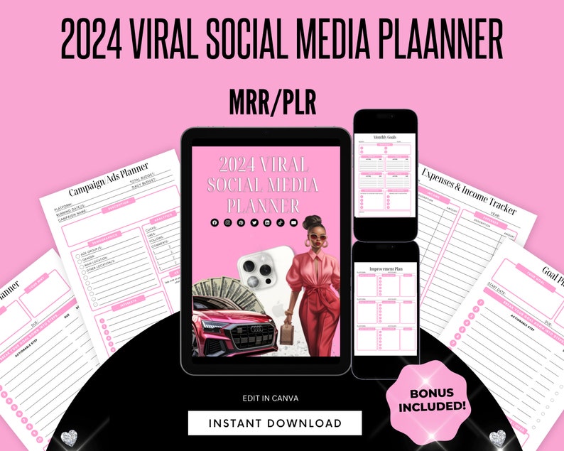 2024 Viral Social Media Planner: Canva Template (MRR/PLR) - Etsy