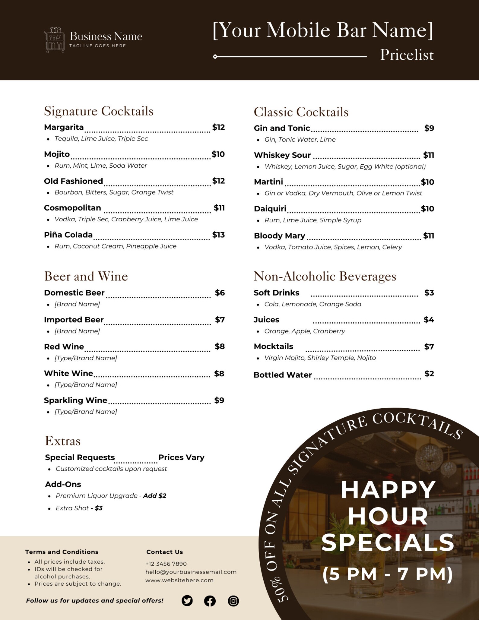 Mobile Bar Price List Template: Editable Canva Design - Etsy