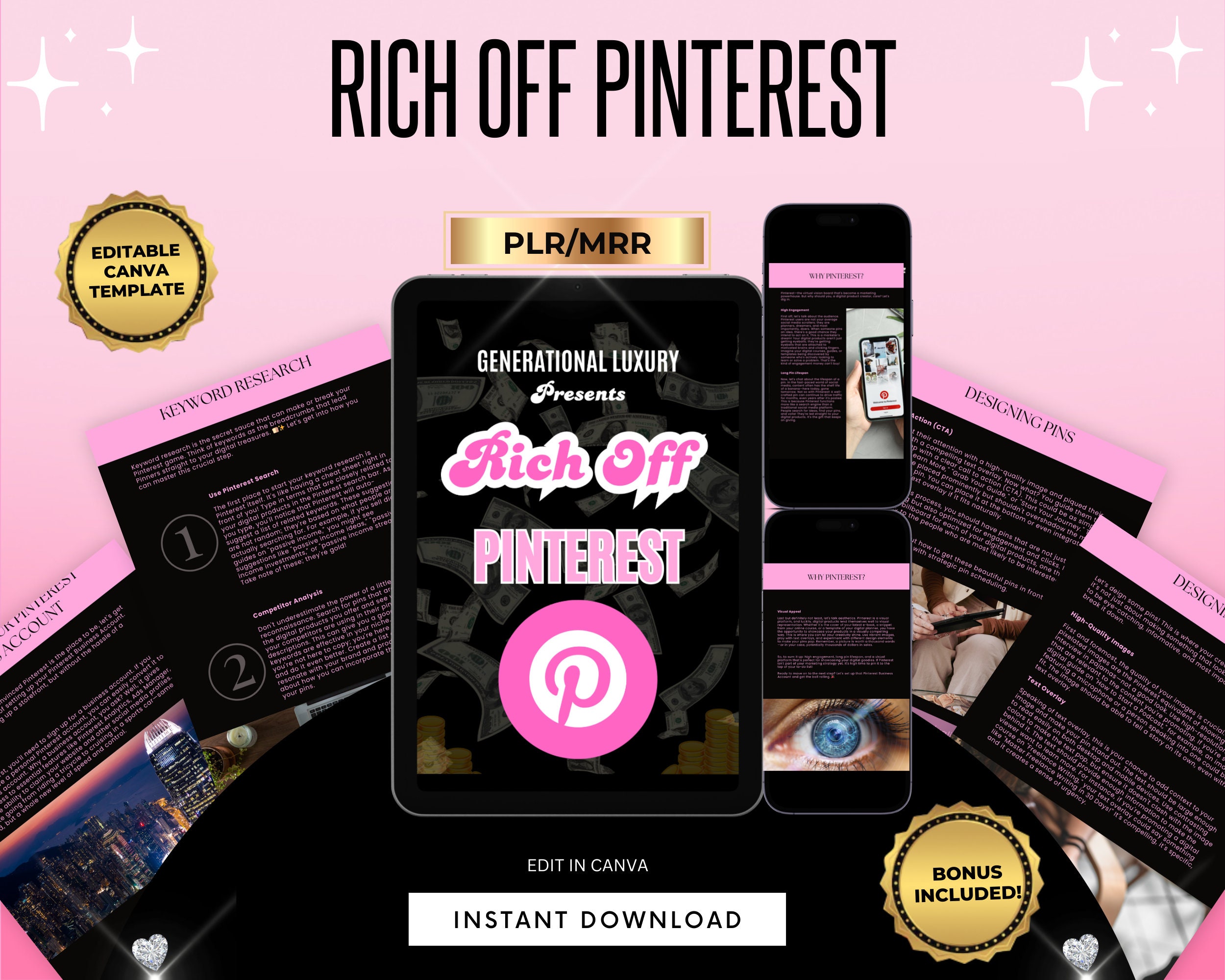 Pinterest Guide Ebook With PLR/MRR• by Generational Luxury• Canva Ebook ...