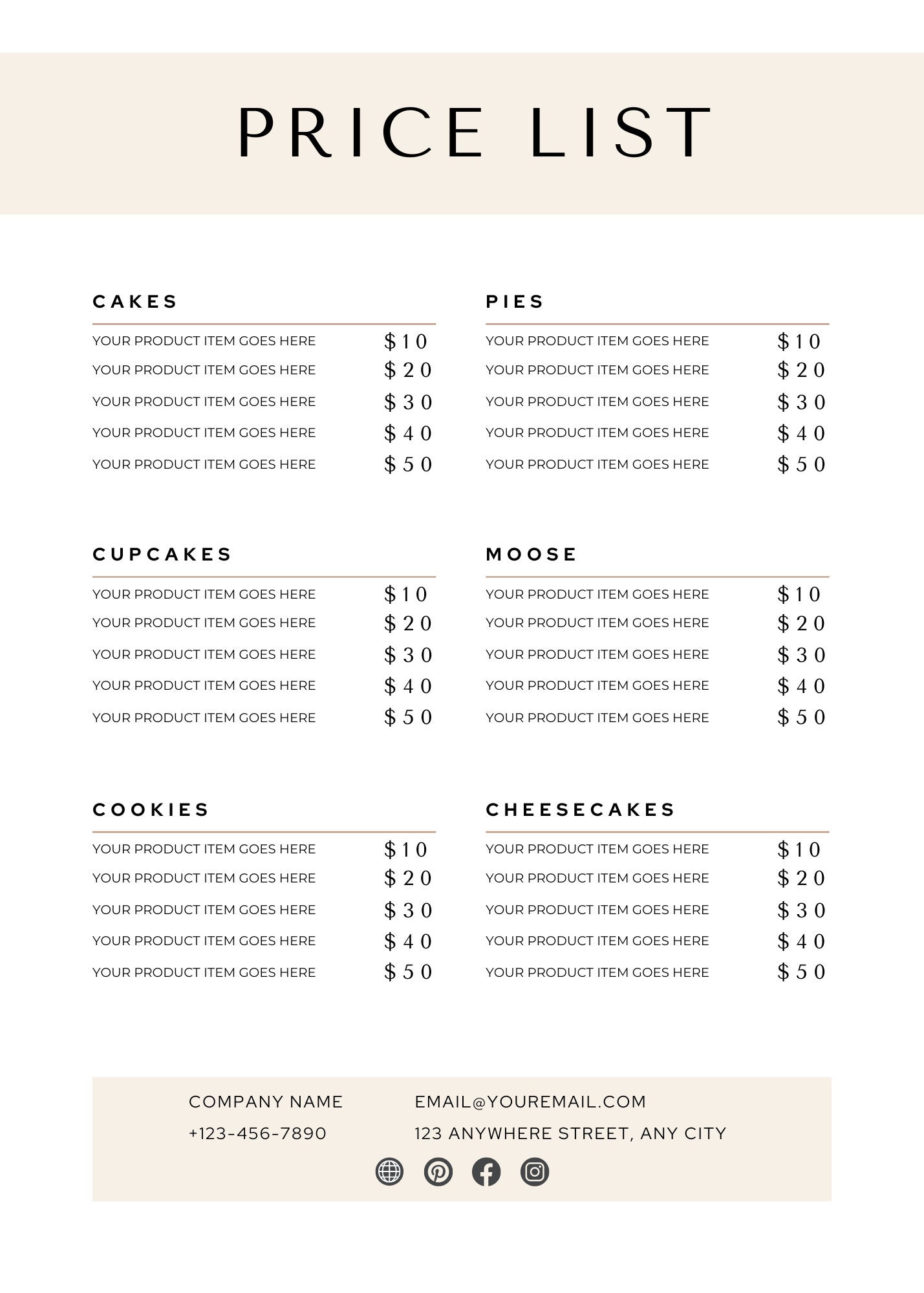 Bakery Price List Template by Generational Luxury• Editable Price List ...