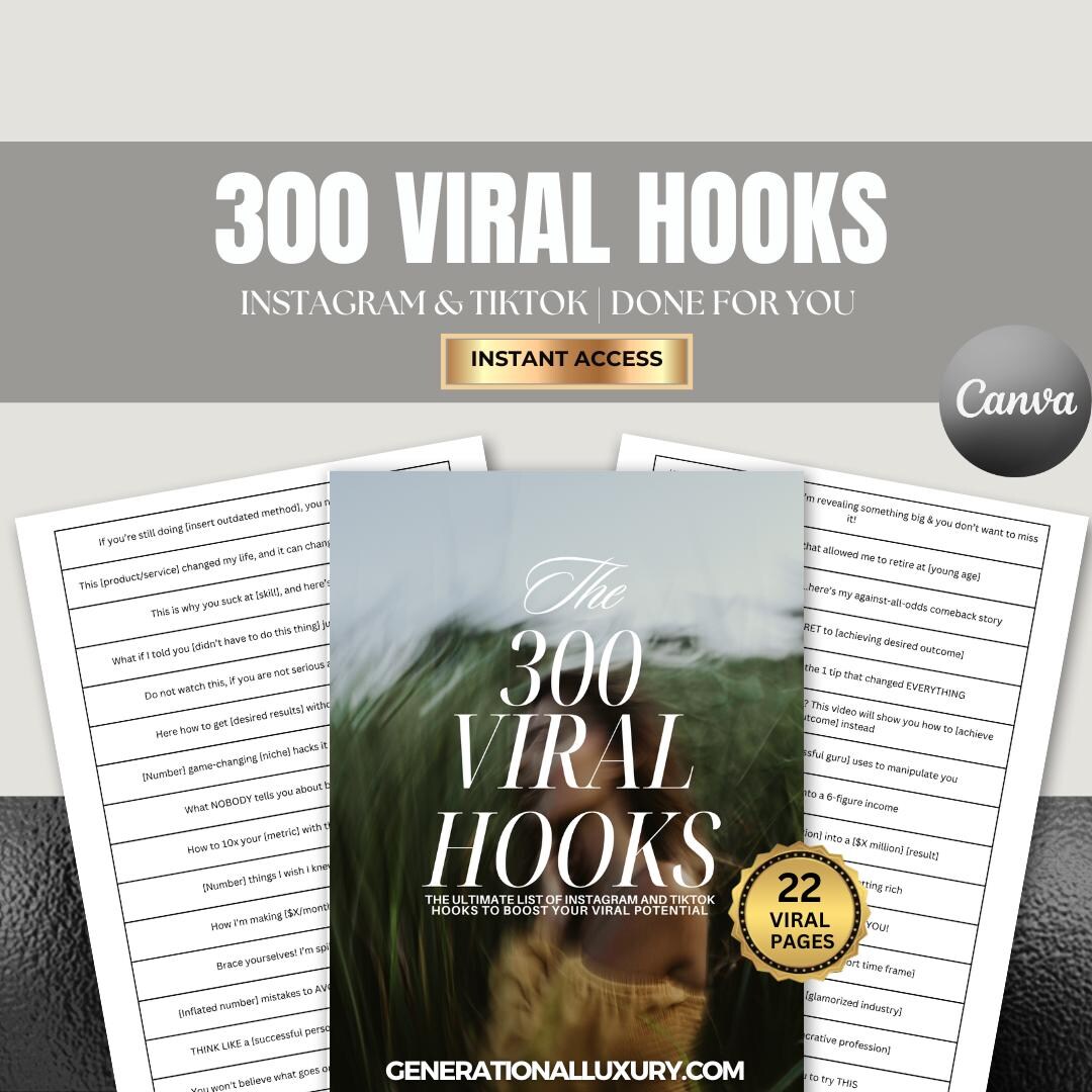300 Viral Hooks: Instagram & Tiktok Reels, Canva Ebook (PLR) - Etsy