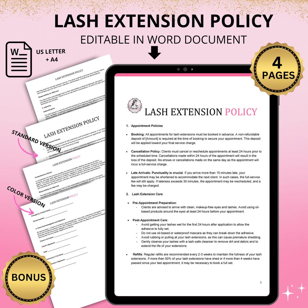 Editable Lash Extension Policy Template: Beauty Salon Form (word & PDF ...