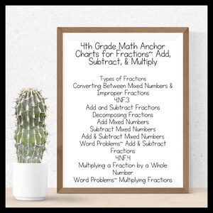 4th Grade Math Anchor Charts Fractions Add, Subtract, and Multiply - Etsy