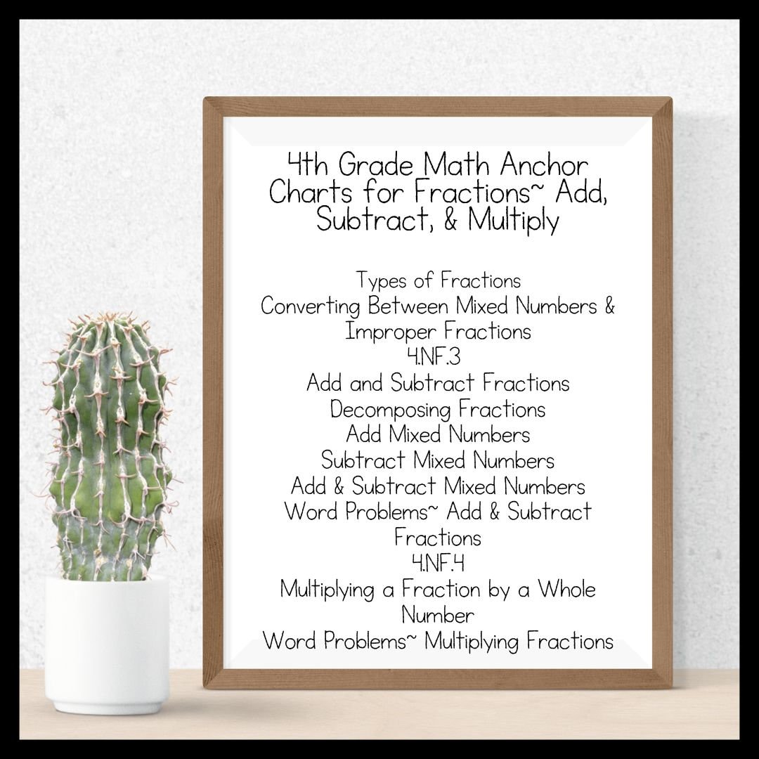 4th Grade Math Anchor Charts Fractions~ Add, Subtract, and Multiply - Etsy