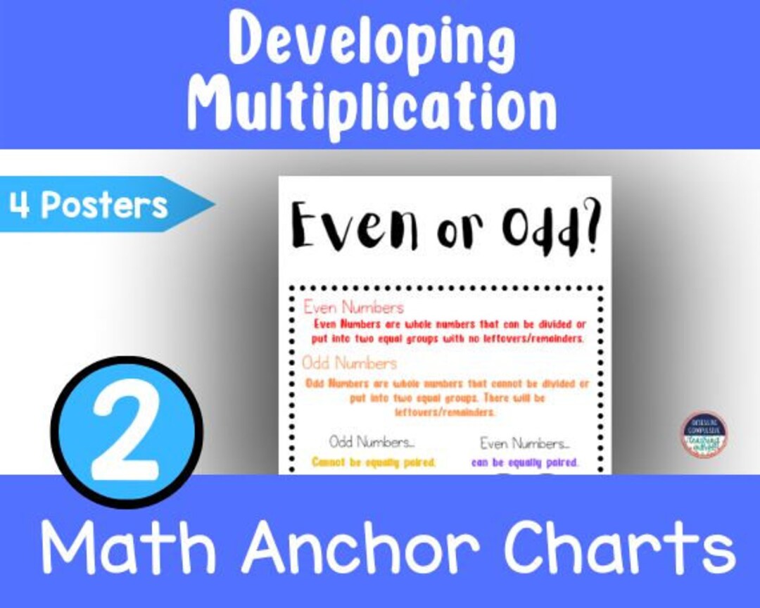 2nd Grade Math Anchor Charts Developing Multiplication, Even, Odd ...