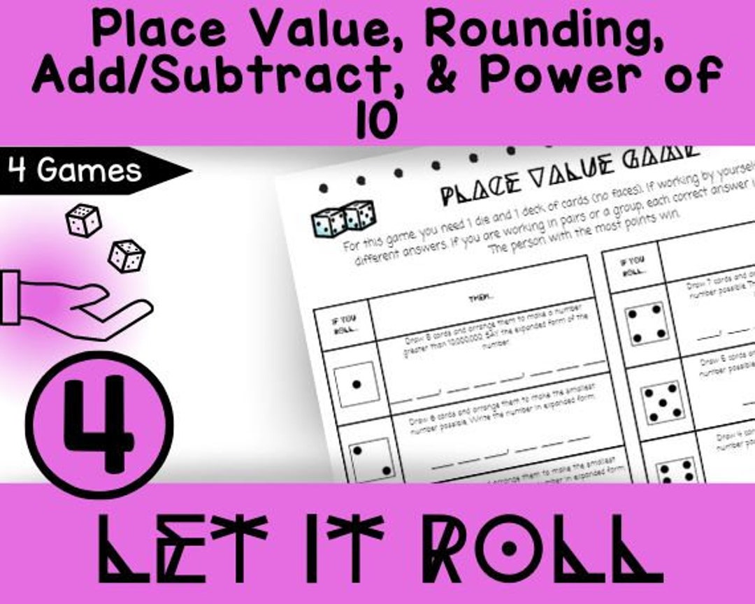4th Grade Dice Game Practice- Place Value, Rounding, Add/subtract ...