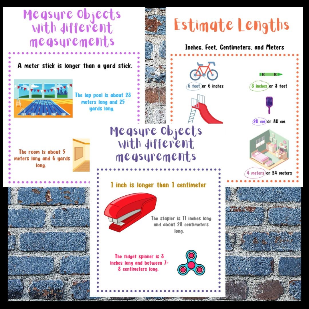 2nd Grade Math Anchor Charts Mreasure and Estimate Lengths Posters - Etsy