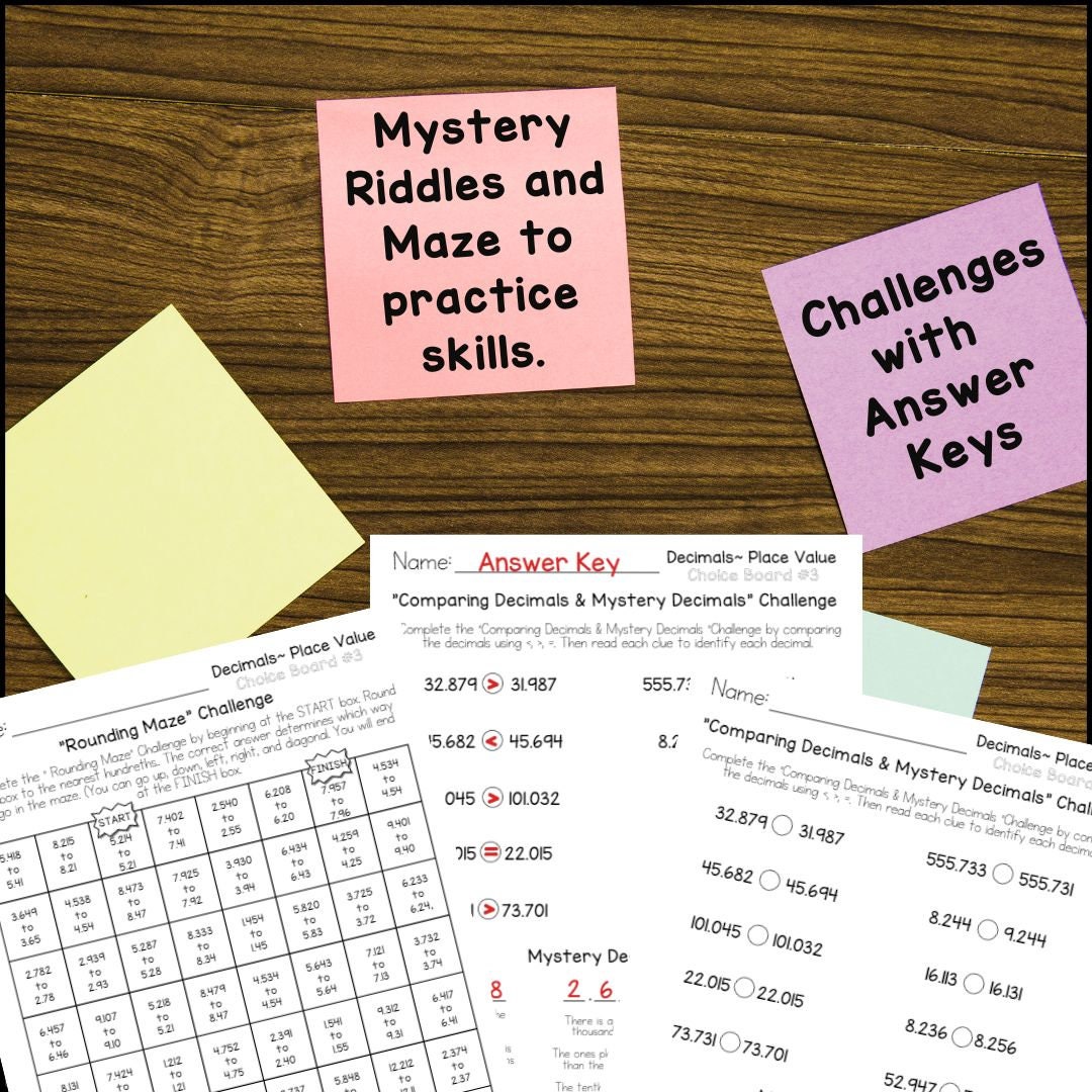 5th Grade Math Choice Boards Decimals Place Value - Etsy