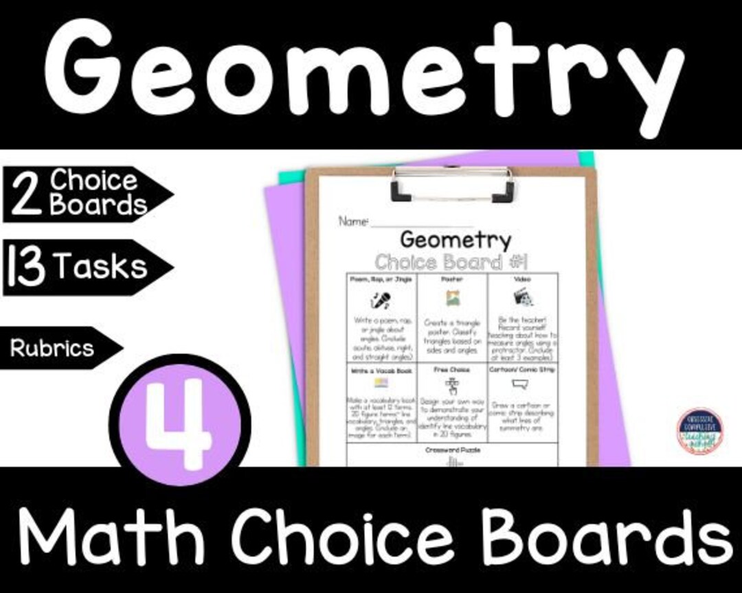 4th Grade Math Choice Boards Geometry- Line Vocabulary and 2D Figures ...