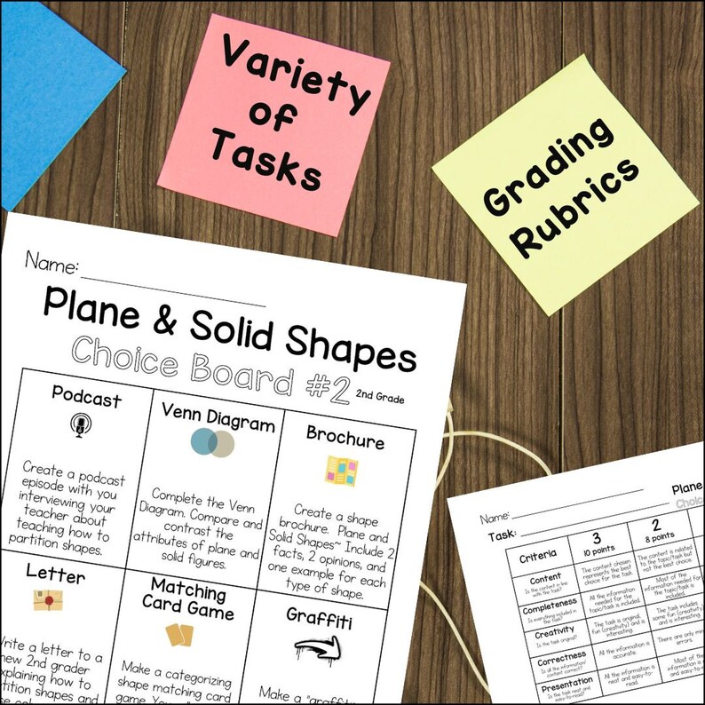 2nd Grade Math Choice Boards- Plane and Solid Figures- Practice and ...