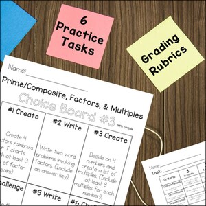 4th Grade Math Choice Boards Prime, Composite, Factors, and Multiples ...