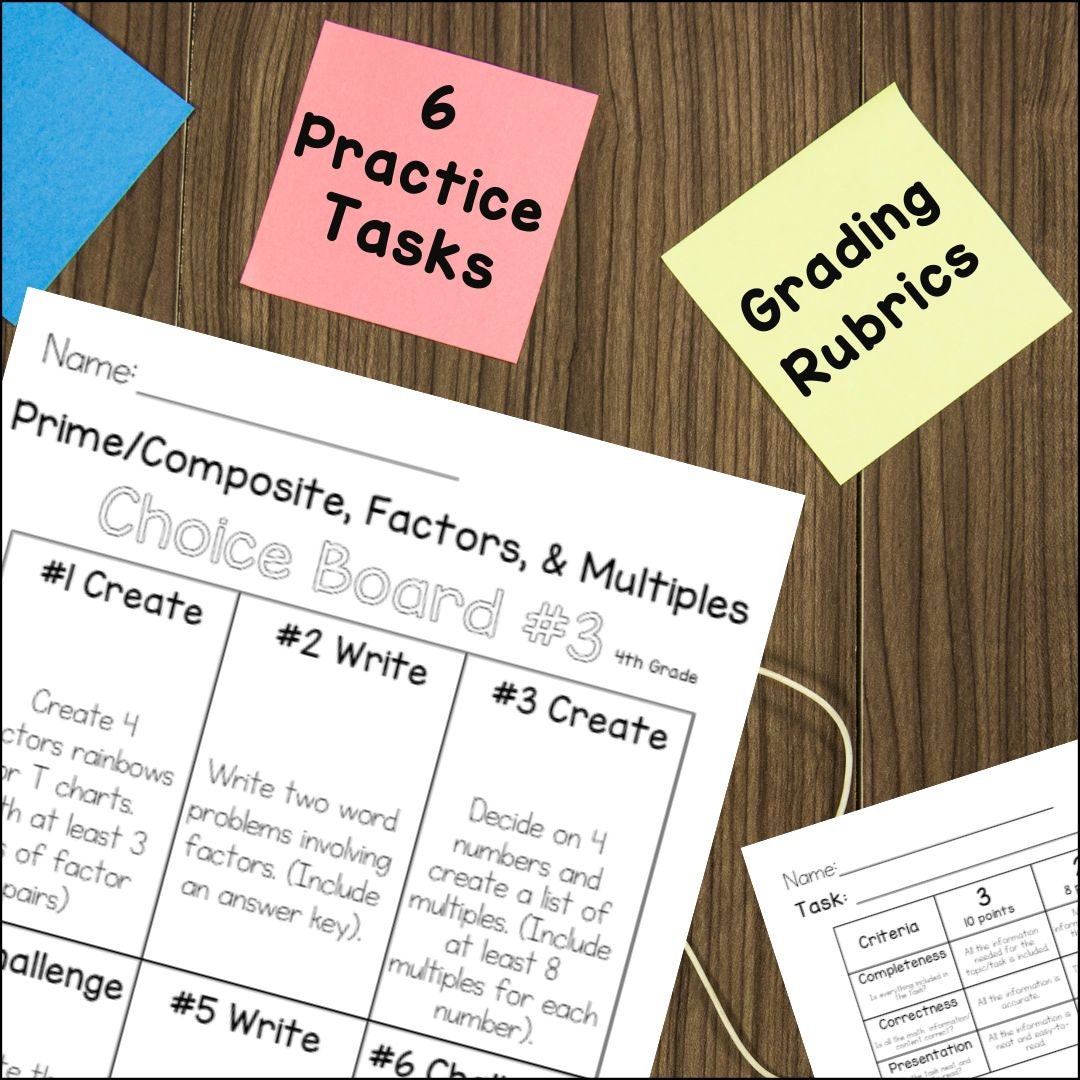 4th Grade Math Choice Boards Prime, Composite, Factors, and Multiples ...