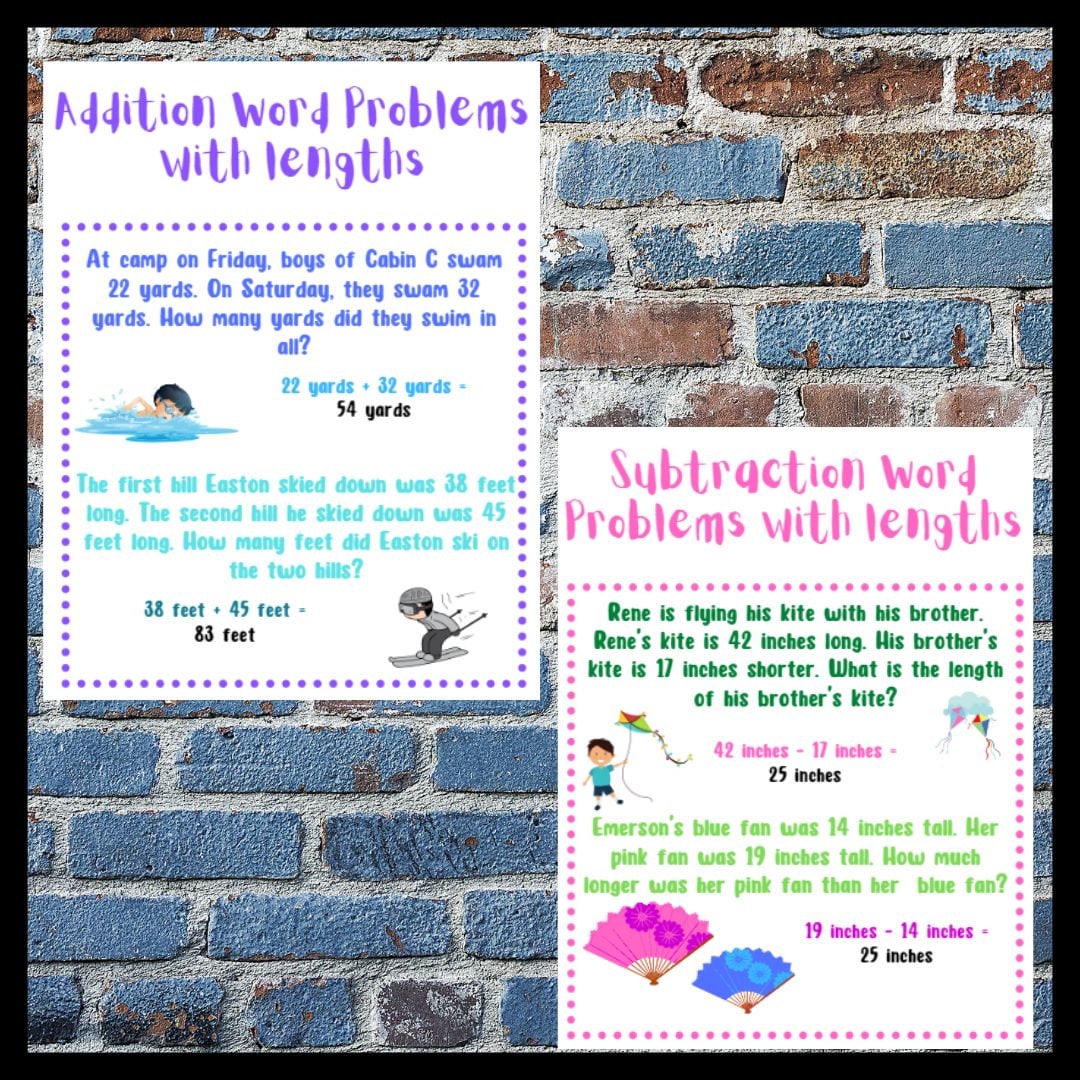 2nd Grade Math Anchor Charts Measurement Word Problems and Number Lines ...