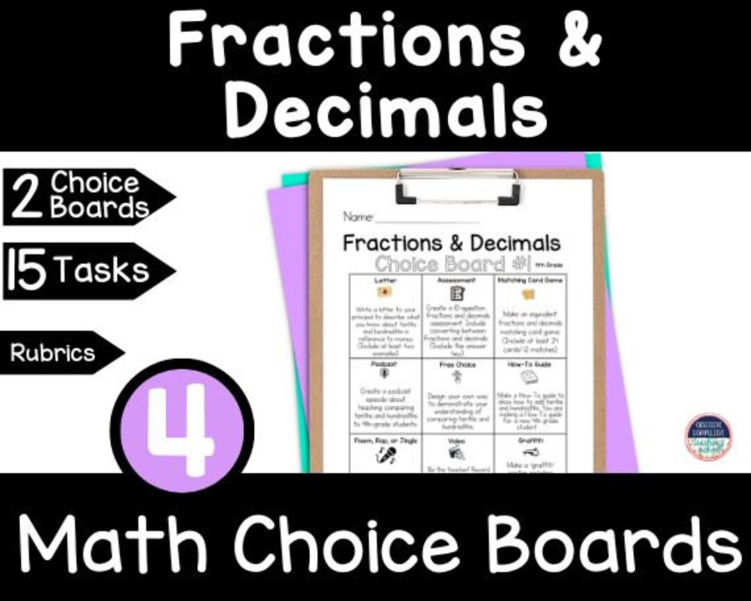 4th Grade Math Choice Boards- Fractions and Decimals- Practice and ...