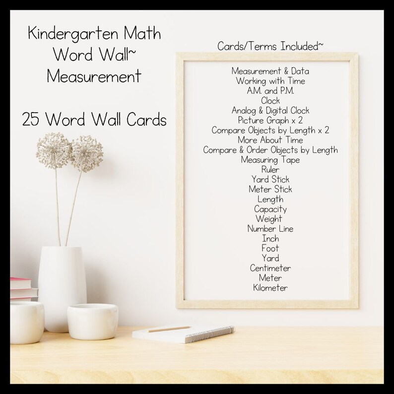 Kindergarten Math Word Wall Measurement- Vocabulary Cards - Etsy