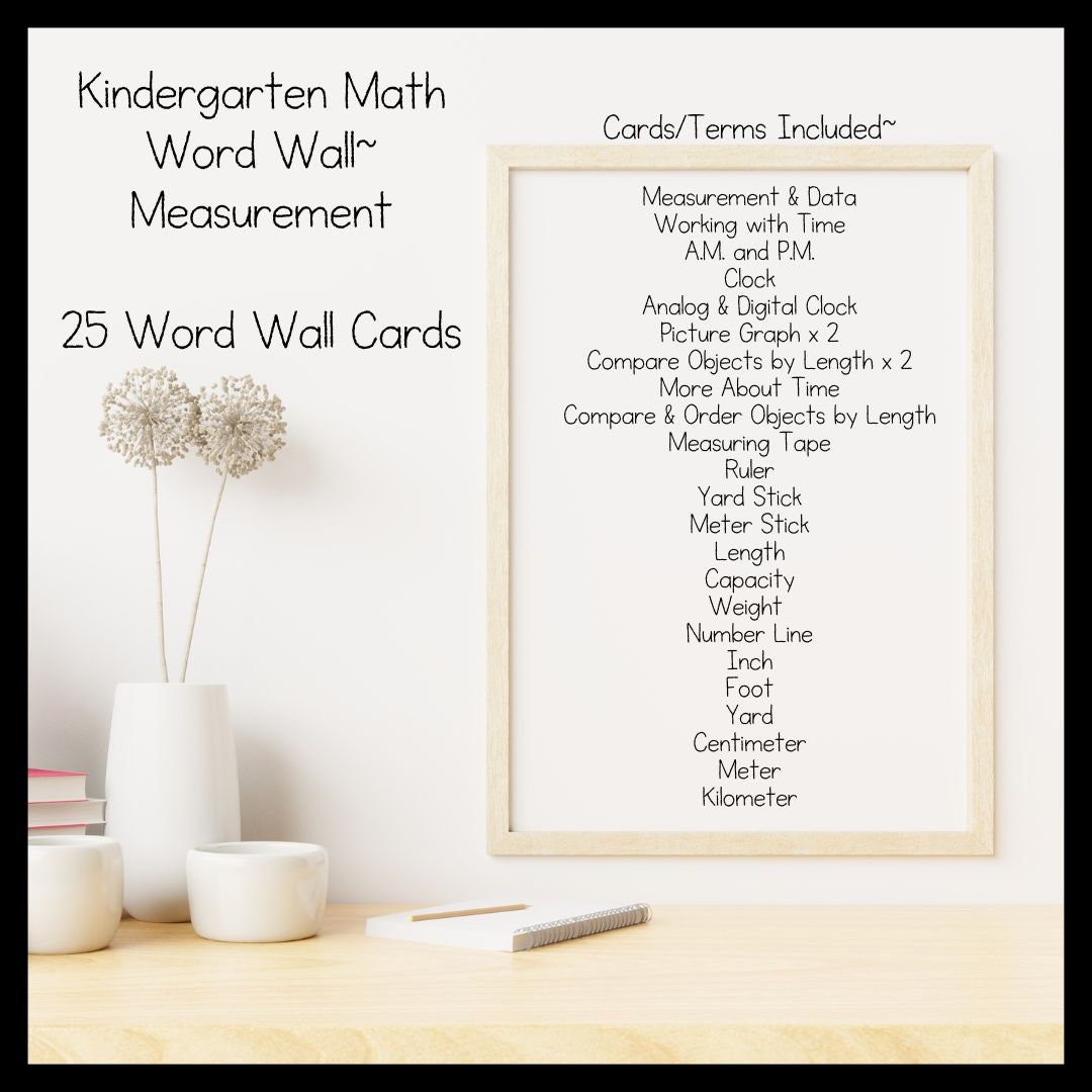 Kindergarten Math Word Wall Measurement- Vocabulary Cards - Etsy