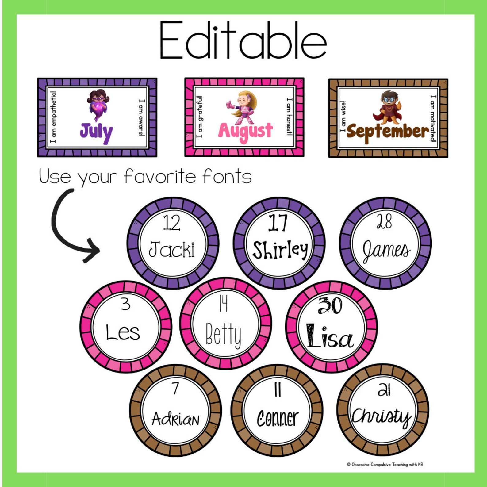 Affirmation Avengers Editable Classroom Birthday Chart SEL, Self-esteem ...