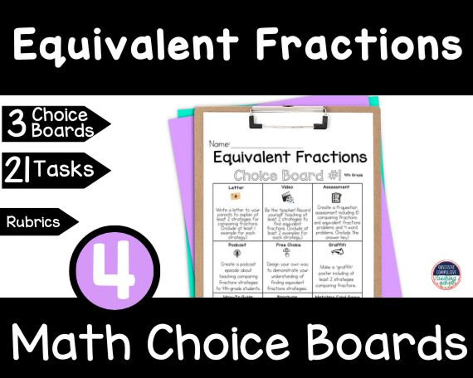 4th Math Choice Boards Equivalent Fractions- Activities - Etsy