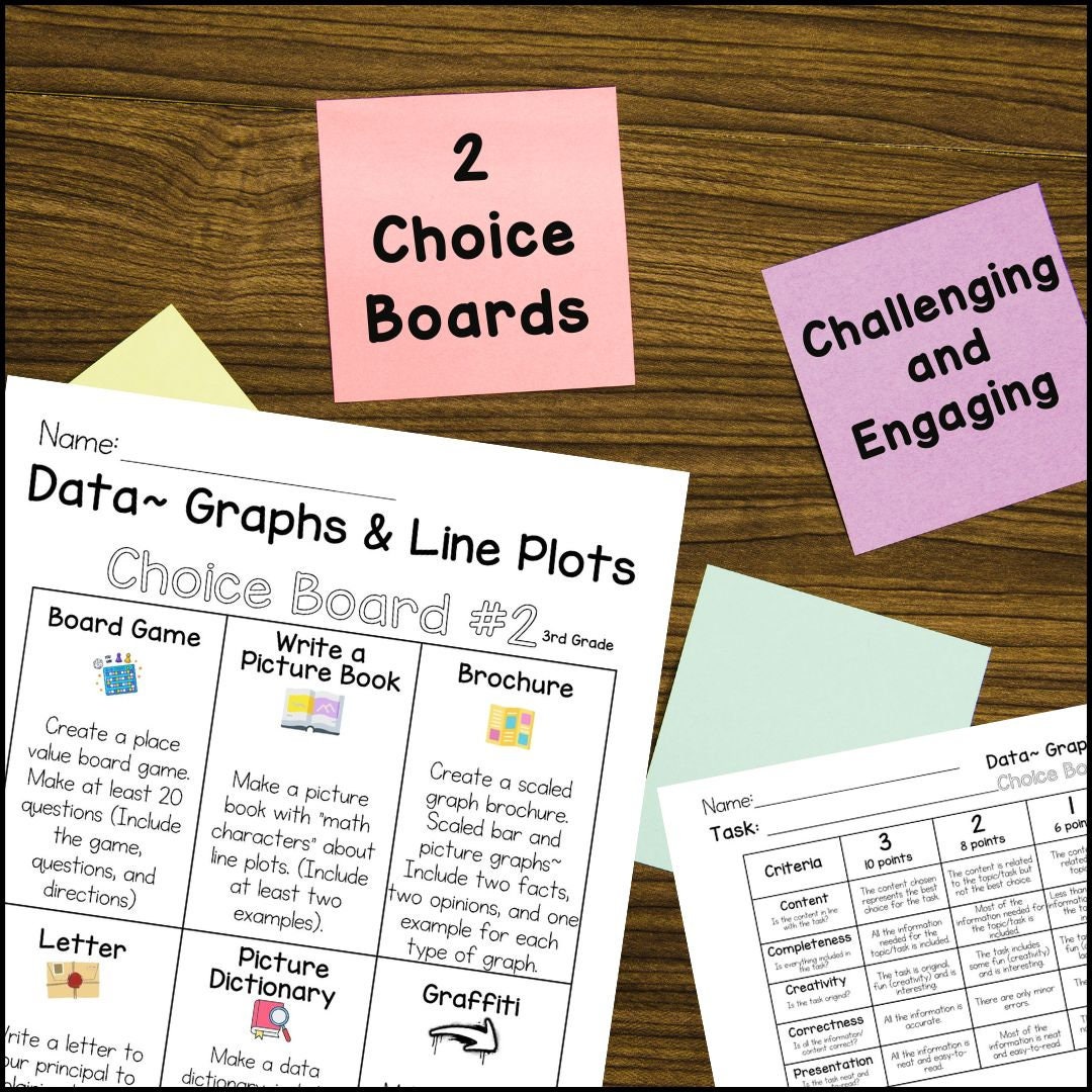 3rd Grade Math Choice Boards- Data- Graphs and Line Plots- Practice and ...