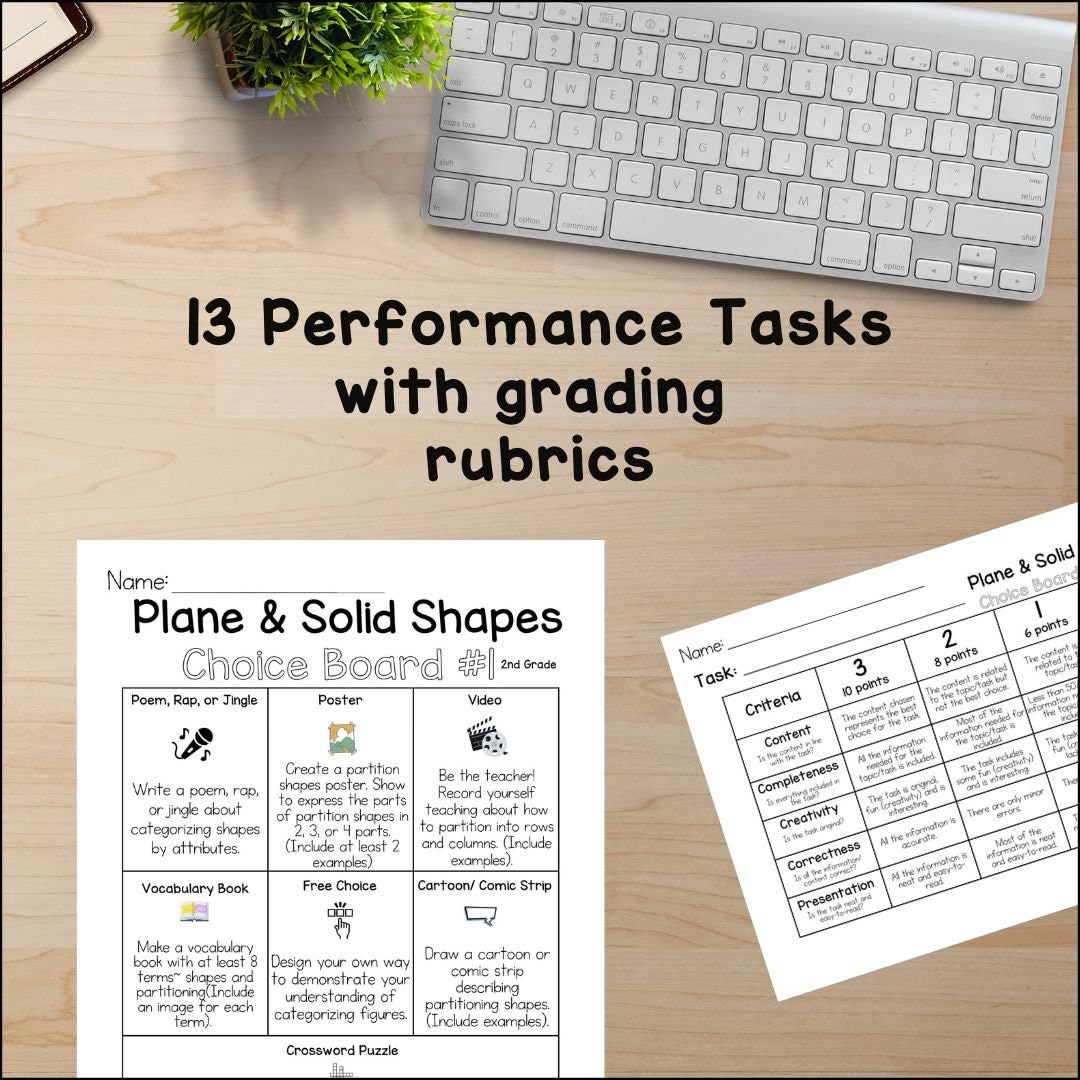 2nd Grade Math Choice Boards- Plane and Solid Figures- Practice and ...